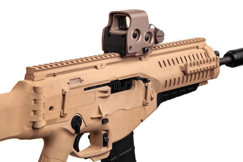 Modern Automatic Carbine with Collimator Sight Isolate on White ...