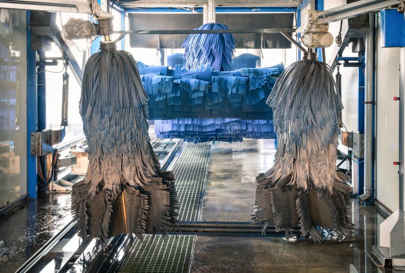 Modern Automatic Carwash with Blue Brushes Stock Photo - Image of ...