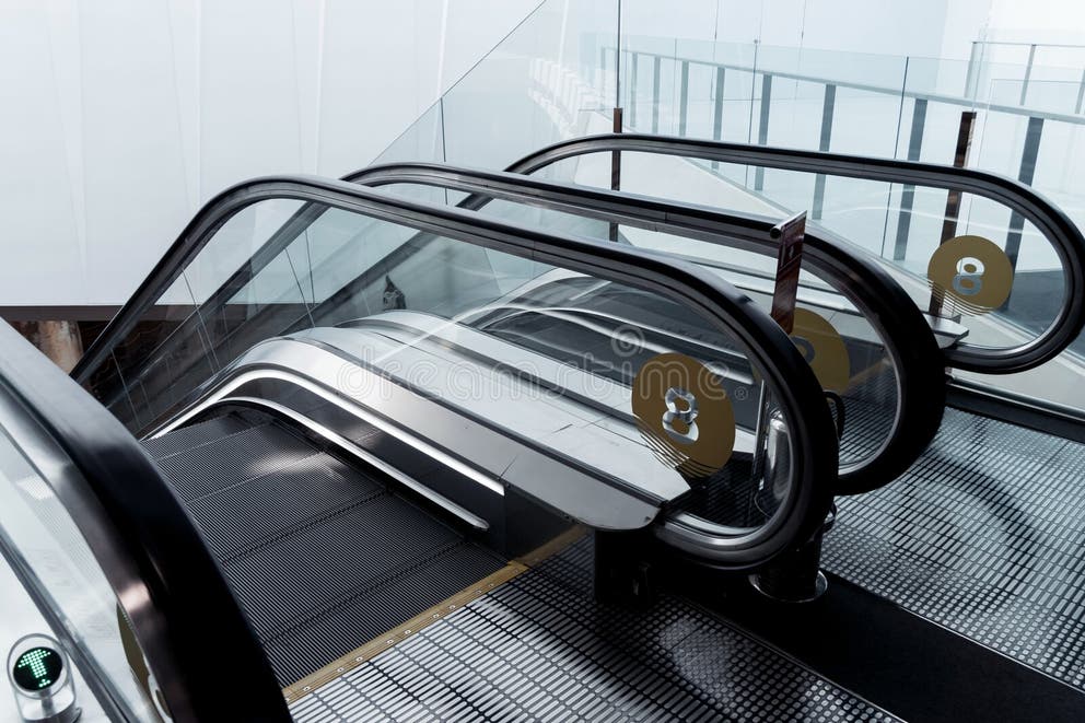 Modern Automatic Escalator System in Shopping Mall Stock Photo - Image ...