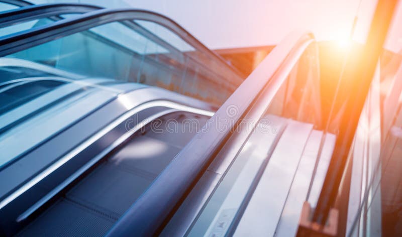 Modern Automatic Escalator System in Shopping Mall Stock Photo - Image ...