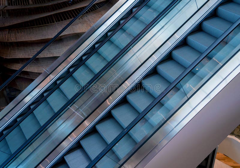 Modern Automatic Escalator System in Shopping Mall Stock Photo - Image ...