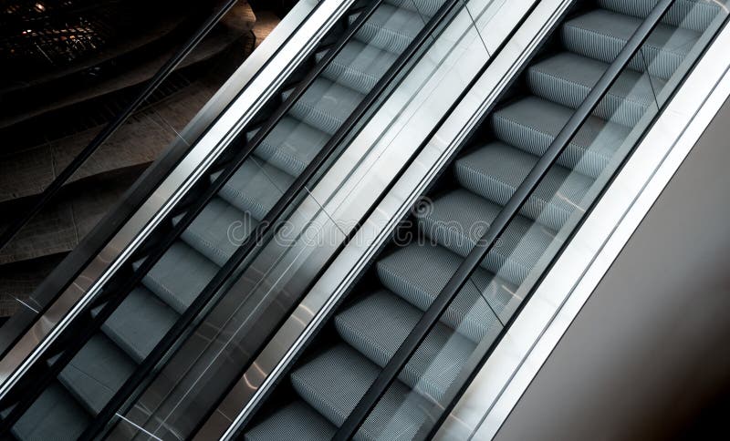 Modern Automatic Escalator System in Shopping Mall Stock Photo - Image ...