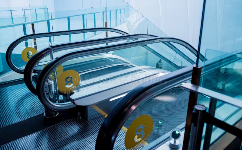 Modern Automatic Escalator System in Shopping Mall Stock Photo - Image ...