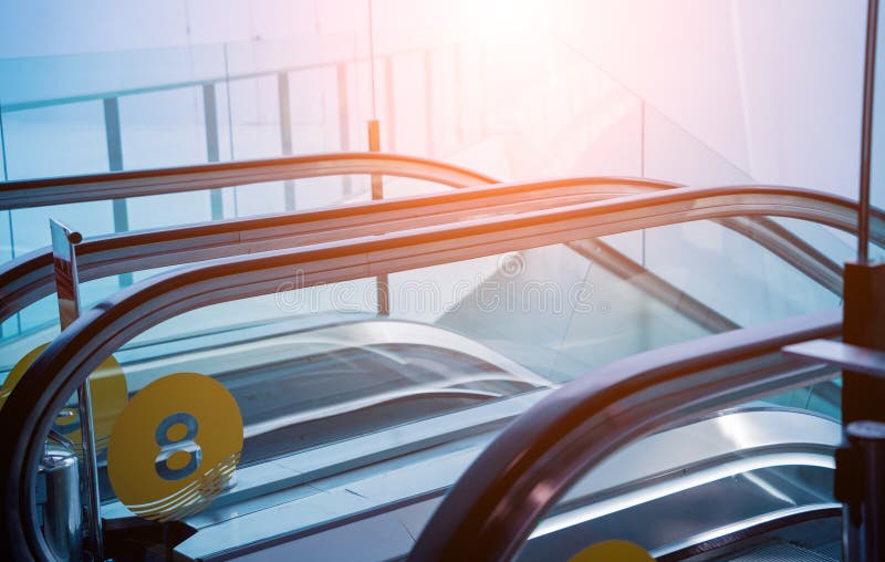 Modern Automatic Escalator System in Shopping Mall Stock Image - Image ...