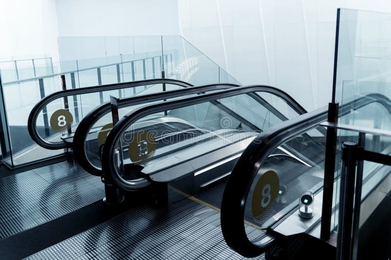 Modern Automatic Escalator System in Shopping Mall Stock Photo - Image ...