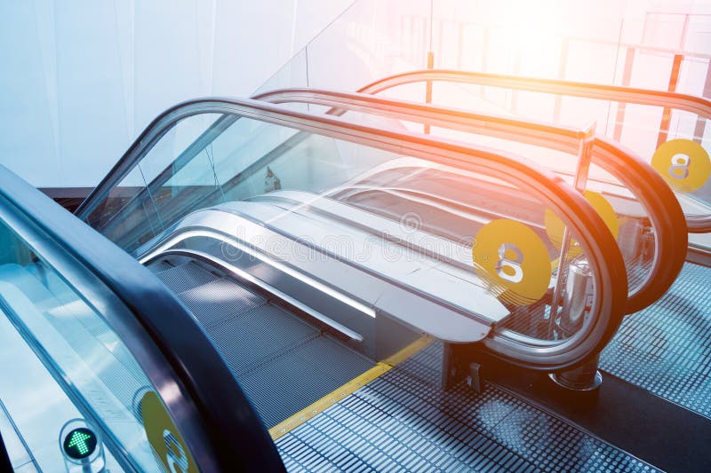 Modern Automatic Escalator System in Shopping Mall Stock Photo - Image ...