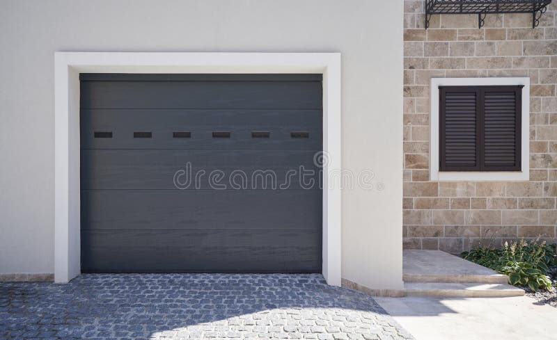 Modern Automatic Garage Door with Ventilating Stock Image - Image of ...