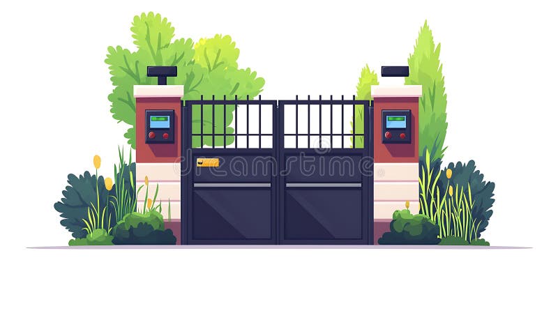 Modern Automatic Gate with Intercom System and Landscaping Stock ...