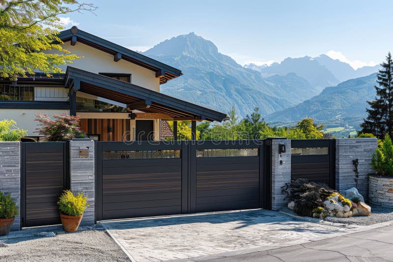 Modern Automatic Gate with Remote Control Stock Photo - Image of ...