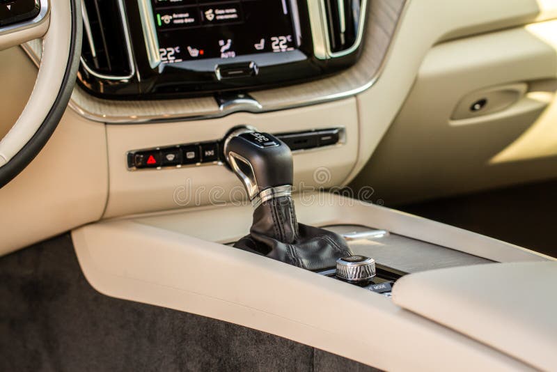 Modern Automatic Gearbox. Close Up of the Gearbox Transmission Handle ...