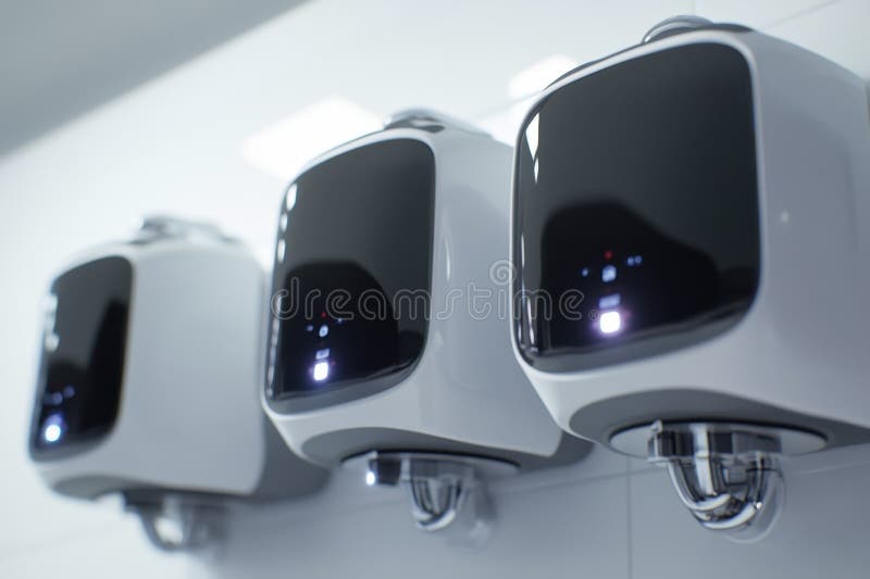 Modern Automatic Hand Dryers in a Clean Restroom Setting Promote ...