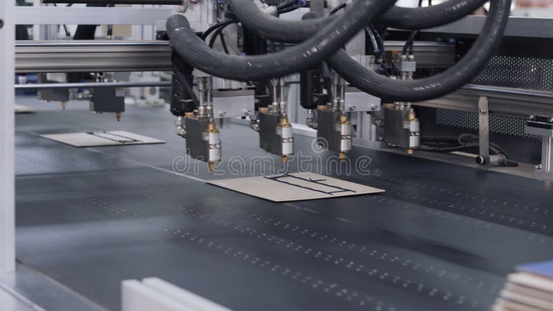 Modern Automatic Machine Line of Cardboard Box. Offset Printing Machine ...