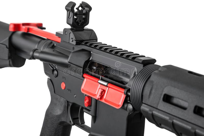 Modern Automatic Rifle with Red Elements Isolated on White Stock Image ...