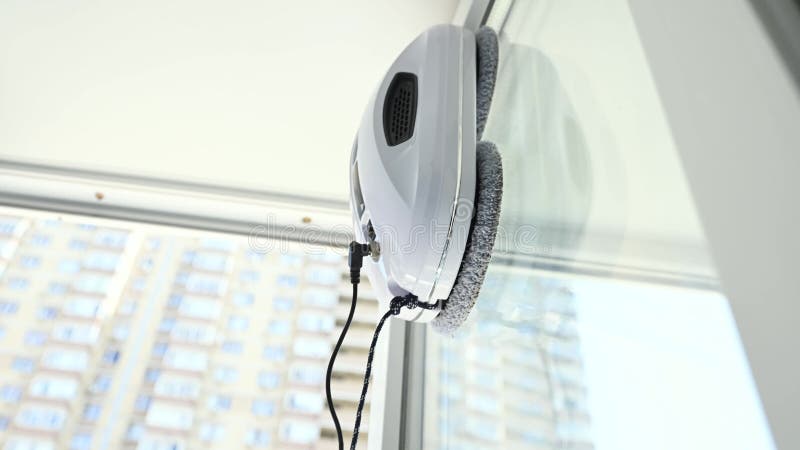 Modern Automatic Robot Window Cleaner Washes Windows. Stock Footage ...