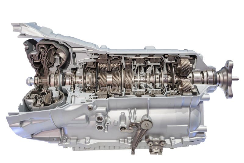Side View Cross Section of Automatic Transmission Gearbox on Blurry ...