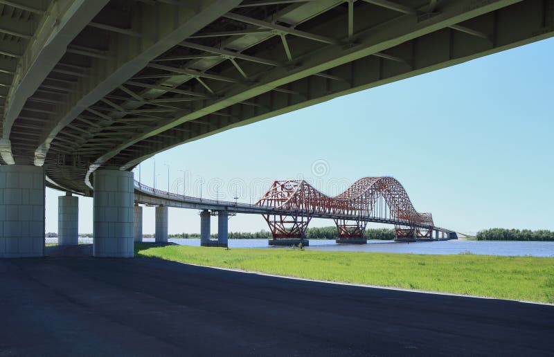 The Modern Automobile and Foot Bridge Stock Photo - Image of bright ...
