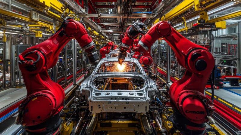 A Modern Automotive Assembly Line Showcasing Robotic Arms at Work ...
