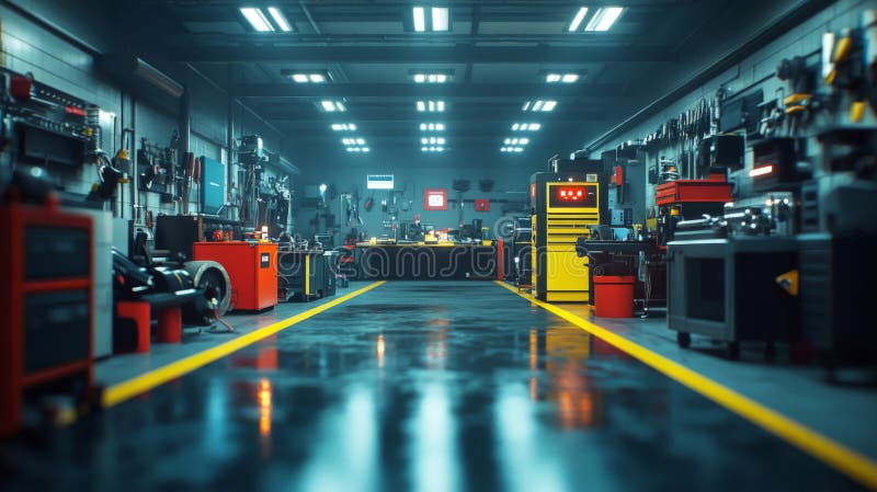 Modern Automotive Repair Garage Interior Design Stock Illustration ...