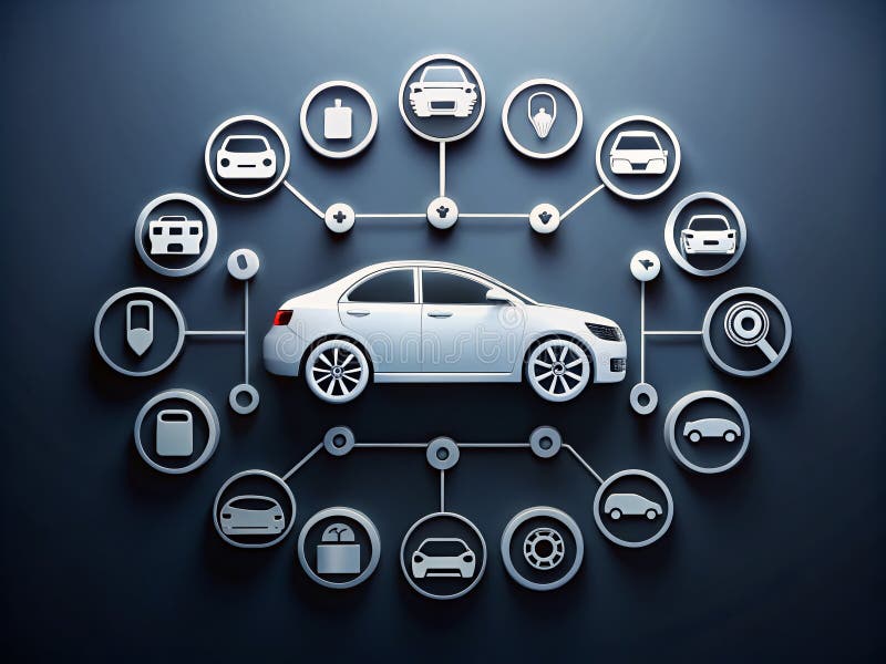 Modern Automotive Technology Icons a Rule of Thirds Composition ...