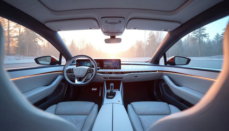 Modern Autonomous Car Interior. Futuristic Design with Digital ...