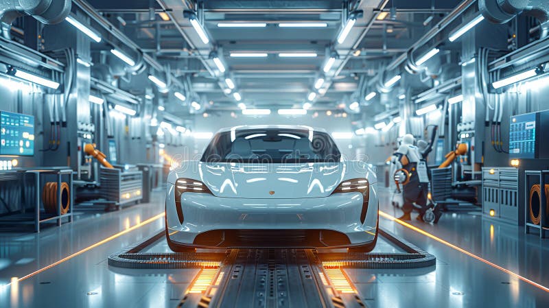 A Modern Autonomous Electric Car in a Futuristic Manufacturing Facility ...