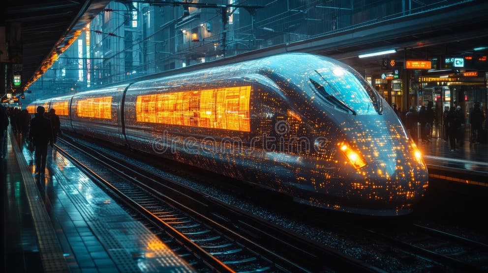 Modern Autonomous Train at a Bustling Urban Station Showcasing Advanced ...