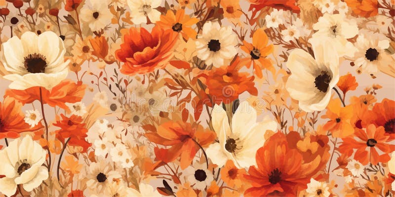 Modern Autumn Leaves. Vector Seamless Pattern Background of Fall Flower ...