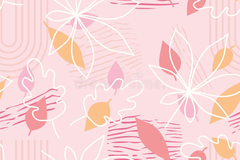 Modern Autumn Seamless Pattern with Leaves and Abstract Elements Stock ...