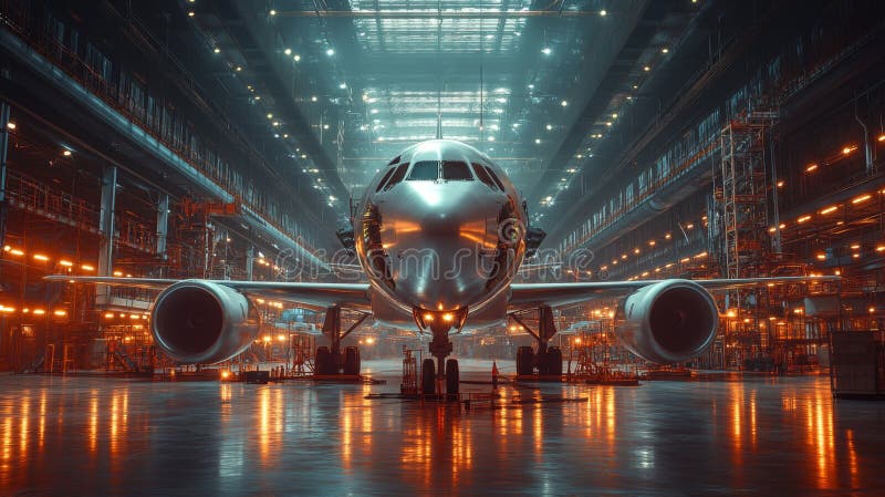 Modern Aviation Hangar Showcasing Aircraft Under Construction with ...