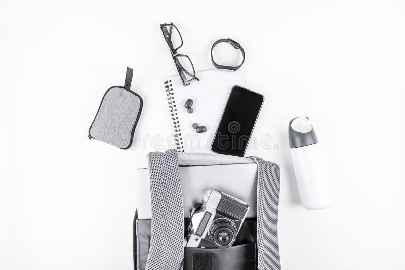 Modern Backpack with Laptop and Tablet Inside Stock Image - Image of ...