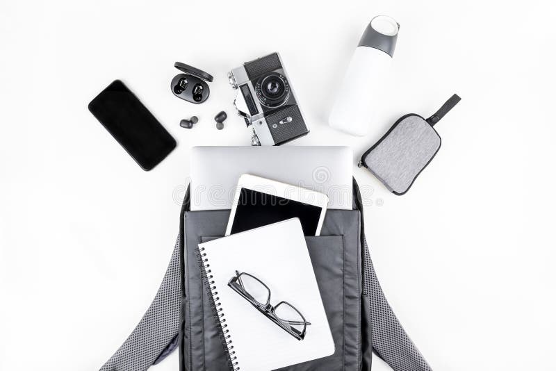 Modern Backpack with Laptop and Tablet Inside Stock Image - Image of ...