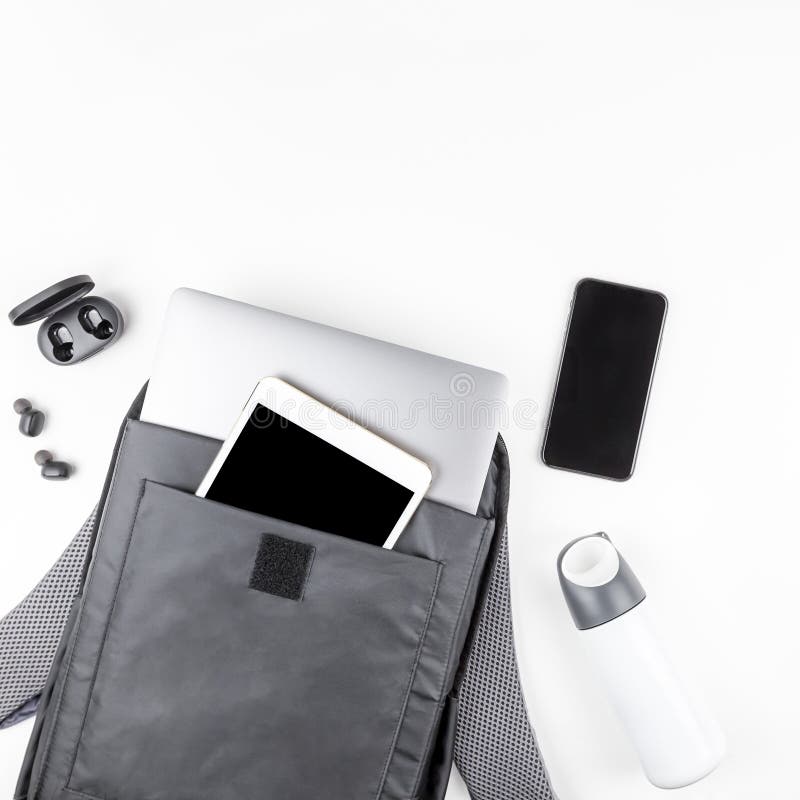 Modern Backpack with Laptop and Tablet Inside Stock Photo - Image of ...