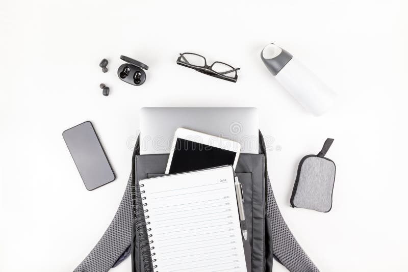 Modern Backpack with Laptop and Tablet Inside Stock Image - Image of ...