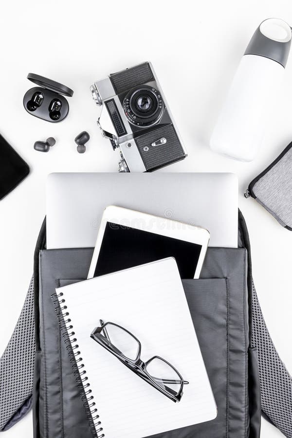 Modern Backpack with Laptop and Tablet Inside Stock Photo - Image of ...