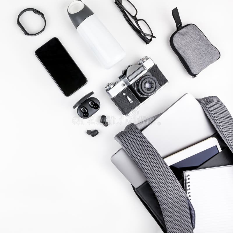 Modern Backpack with Laptop and Tablet Inside Stock Image - Image of ...