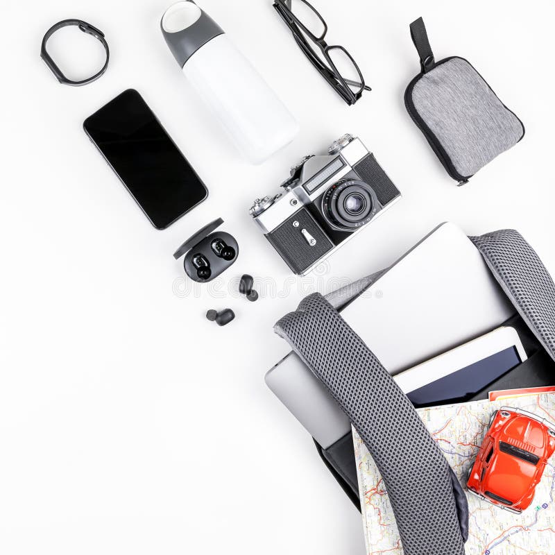 Modern Backpack with Laptop and Tablet Inside Stock Image - Image of ...