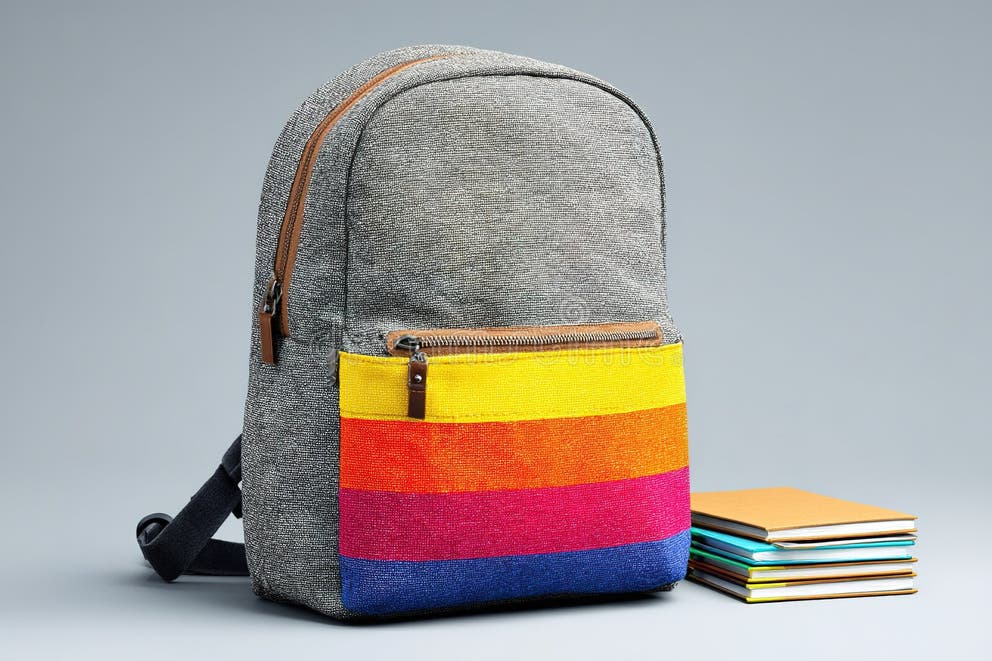 Modern Backpack with Vibrant Color Stripes Displayed Alongside Assorted ...