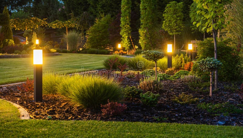 Modern Backyard Outdoor LED Lighting Systems Stock Image - Image of ... Modern Backyard Outdoor LED Lighting Systems Stock Image - Image of ...
