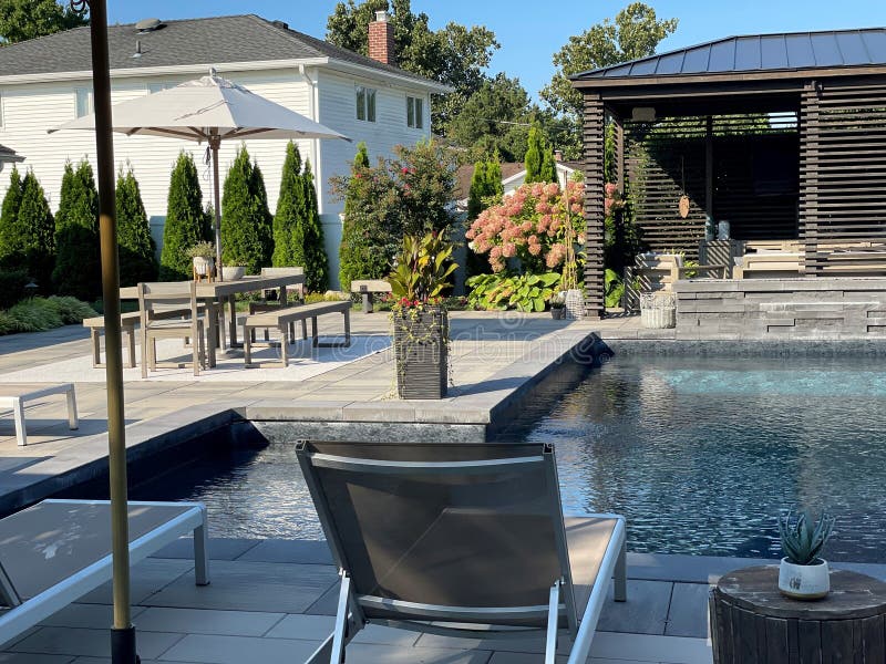 Gorgeous Sunny Outdoor Poolside Living Backyard Area. Modern, Boho ...