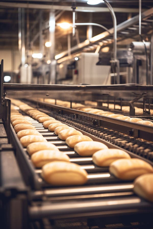 In a Modern Bakery Factory a Loaf of Bread Production. Stock Image ...
