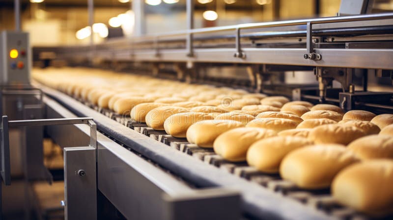 In a Modern Bakery Factory a Loaf of Bread Production. Stock Photo ...