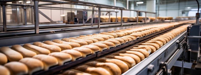 In a Modern Bakery Factory a Loaf of Bread Production. Stock Photo ...