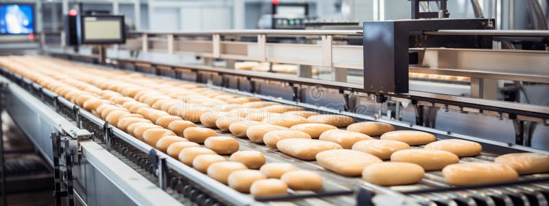 In a Modern Bakery Factory a Loaf of Bread Production. Stock Photo ...