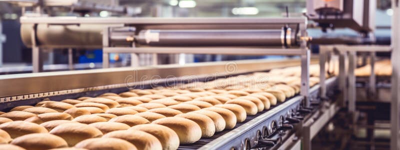 In a Modern Bakery Factory a Loaf of Bread Production. Stock Photo ...