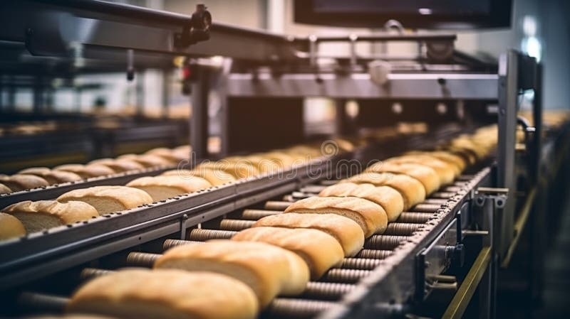 In a Modern Bakery Factory a Loaf of Bread Production. Stock Photo ...