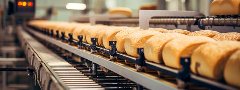 In a Modern Bakery Factory a Loaf of Bread Production. Stock Photo ...