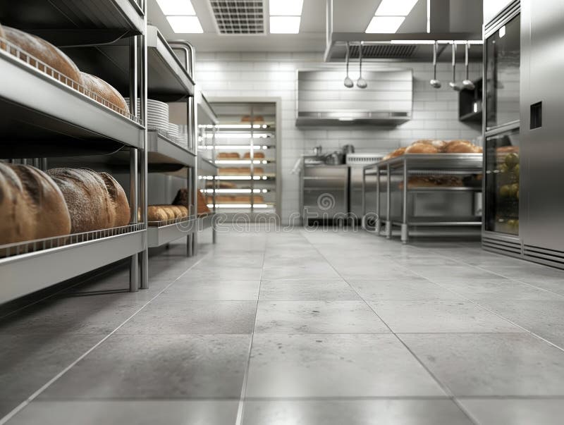 Modern Bakery Kitchen Interior Stock Image - Image of area, shelf ...