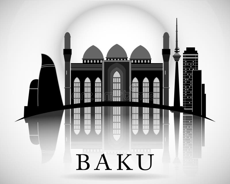 Baku Skyline Azerbaijan Vintage Vector Illustration Hand Drawn