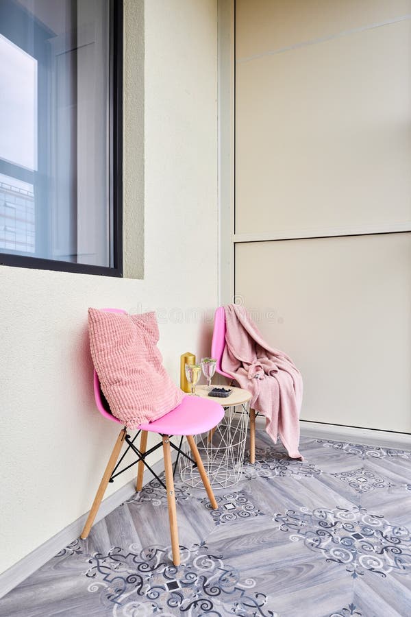 Modern Balcony Design, Coffee Table and Beautiful View Stock Image ...
