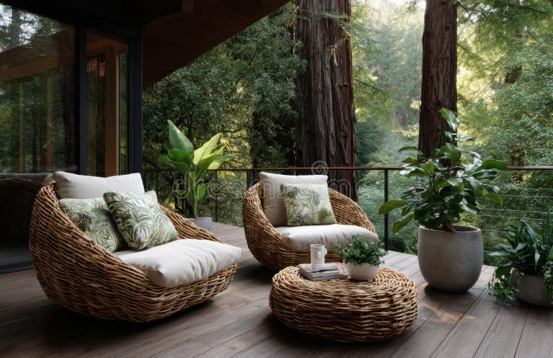 Modern Balcony Overlooking Lush Forest Creating Relaxing Atmosphere ...
